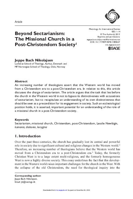 (PDF) Beyond Sectarianism: The Missional Church in a Post-Christendom ...