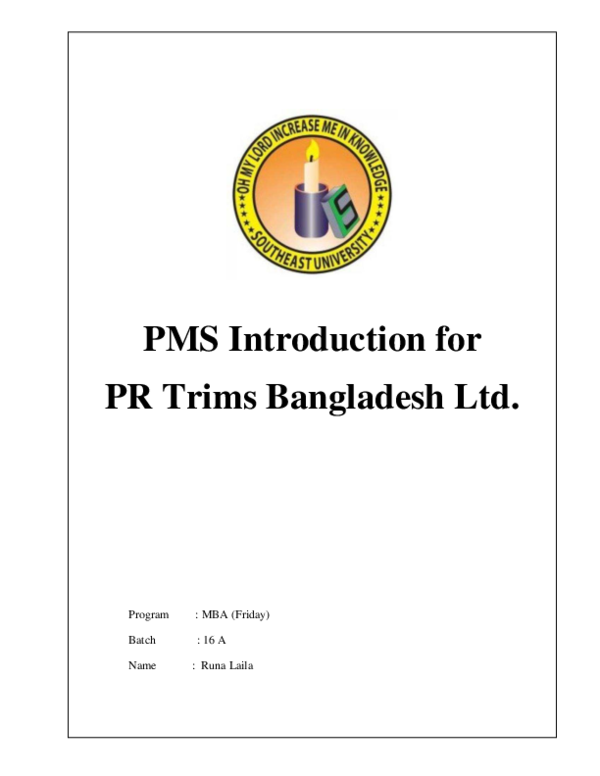 (PDF) PMS Introduction for PR Trims Bangladesh Ltd.