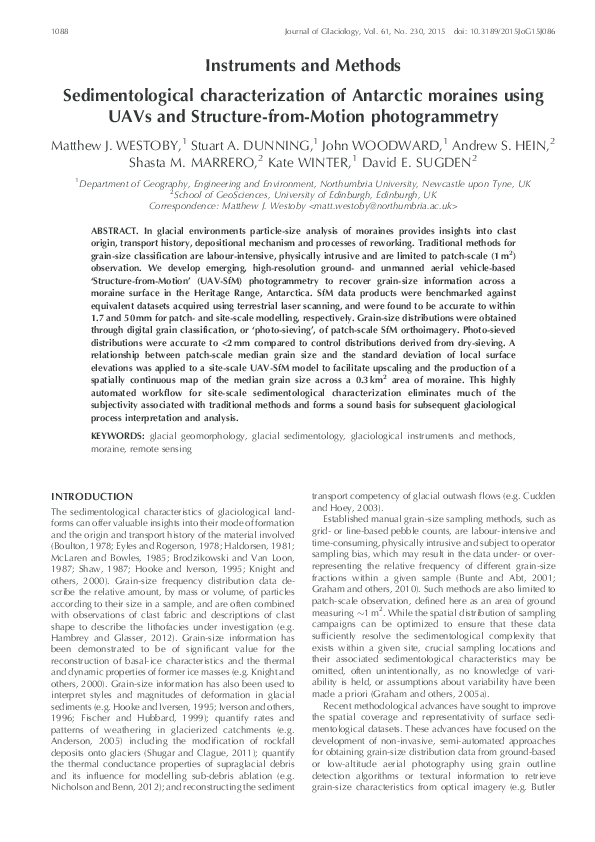 (PDF) Sedimentological characterization of Antarctic moraines using UAVs and Structure-from ...