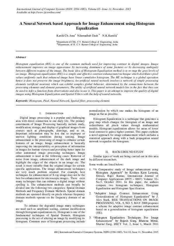 Pdf A Neural Network Based Approach For Image Enhancement Using Histogram Equalization