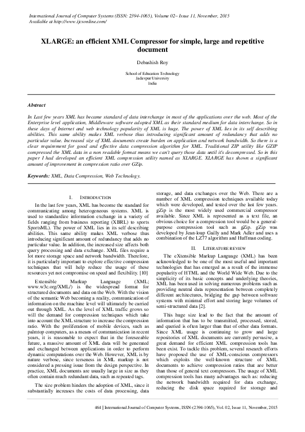 Pdf Xlarge An Efficient Xml Compressor For Simple Large And