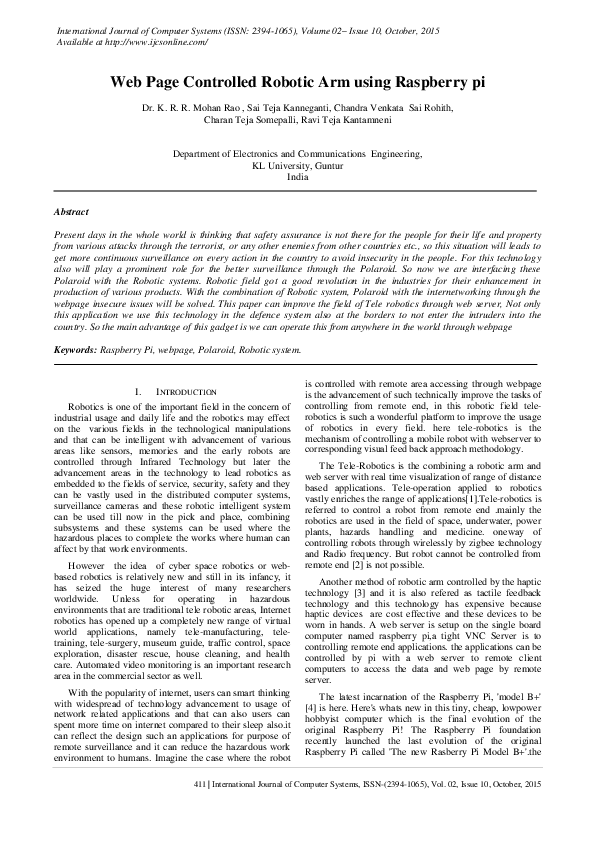 Pdf Web Page Controlled Robotic Arm Using Raspberry Pi