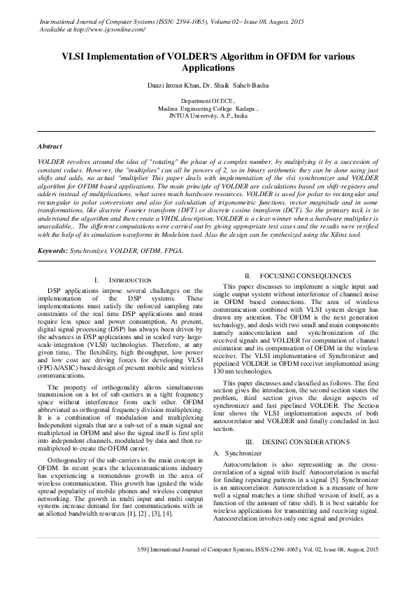 Pdf Vlsi Implementation Of Volders Algorithm In Ofdm For Various Applications