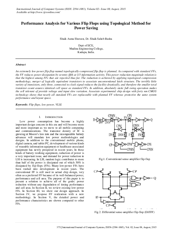 (PDF) Performance Analysis for Various Flip Flops using Topological ...