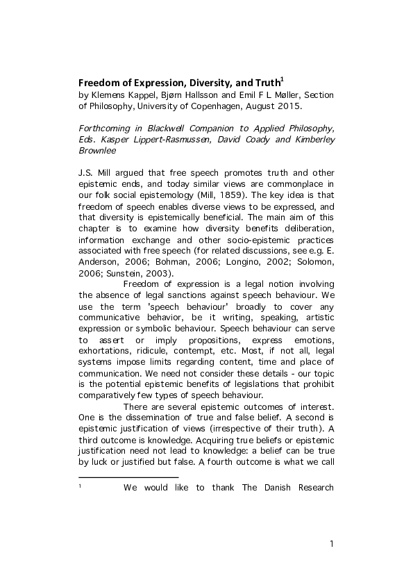 (PDF) Freedom of Expression, Diversity, and Truth