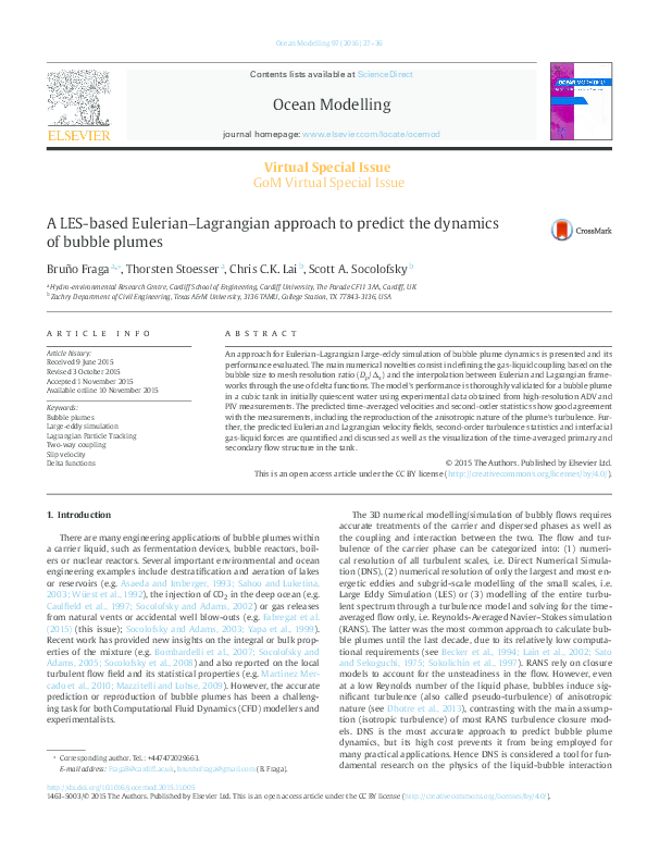 Pdf A Les Based Eulerianlagrangian Approach To Predict The Dynamics Of Bubble Plumes