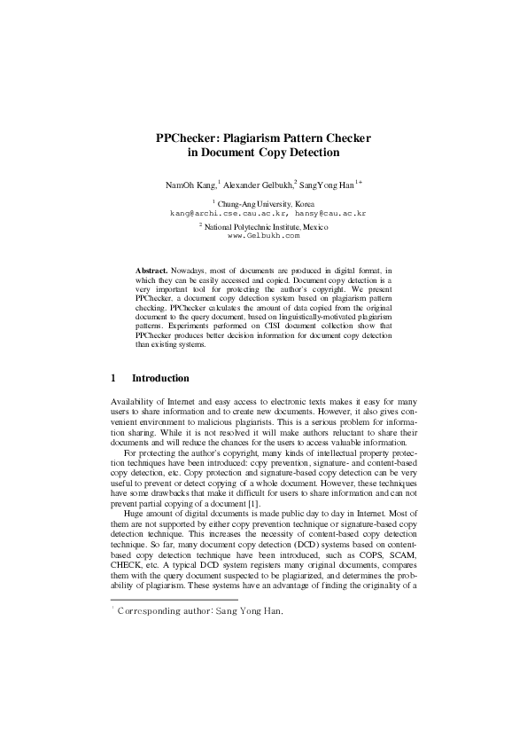 (PDF) Ppchecker: Plagiarism Pattern Checker In Document Copy Detection