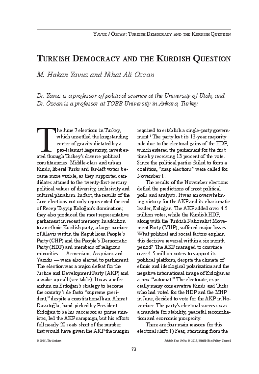 (PDF) Turkish Democracy and the Kurdish Question