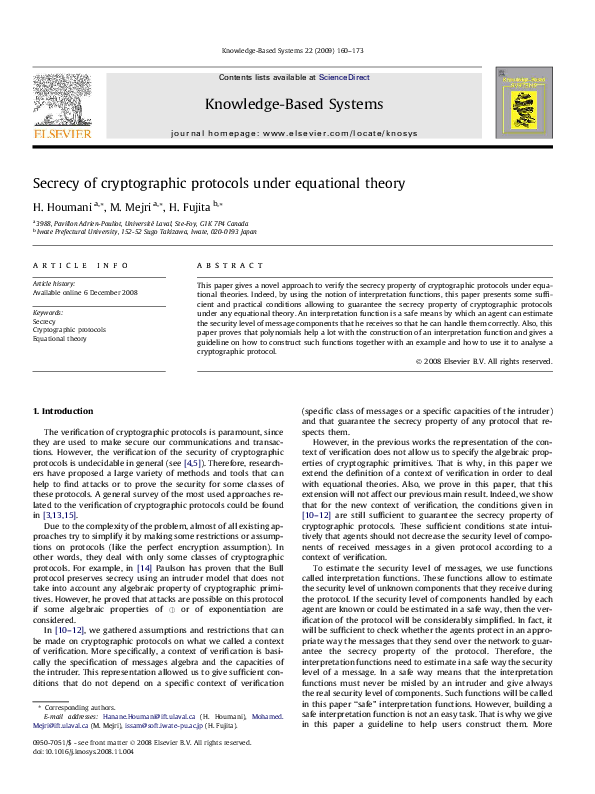 (PDF) Secrecy of cryptographic protocols under equational theory