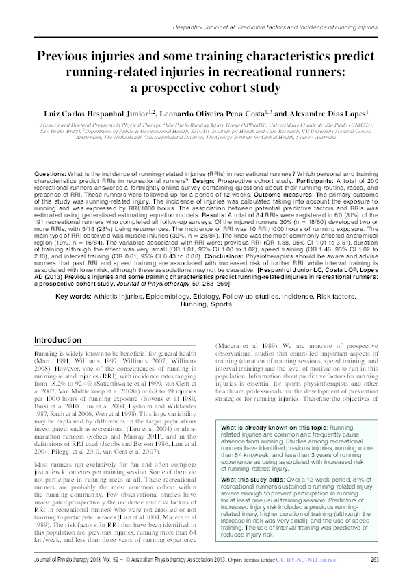 (PDF) Previous injuries and some training characteristics predict ... (PDF) Previous injuries and some training characteristics predict ...
