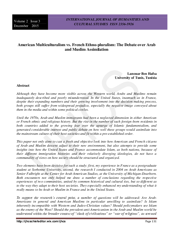 (PDF) American Multiculturalism vs. French Ethno-pluralism: The Debate ...