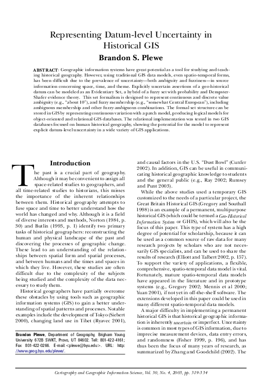 (PDF) Representing Datum-level Uncertainty in Historical GIS