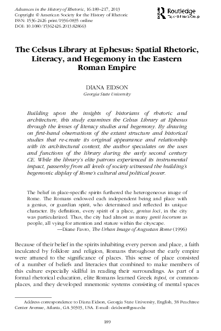 (PDF) The Celsus Library at Ephesus: Spatial Rhetoric, Literacy, and ...