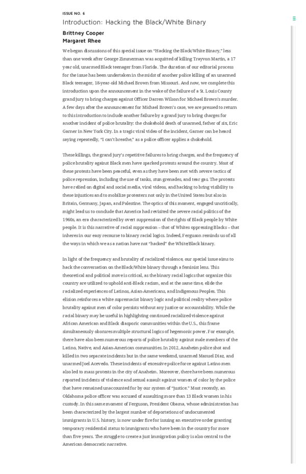 (PDF) Introduction: Hacking the Black/White Binary