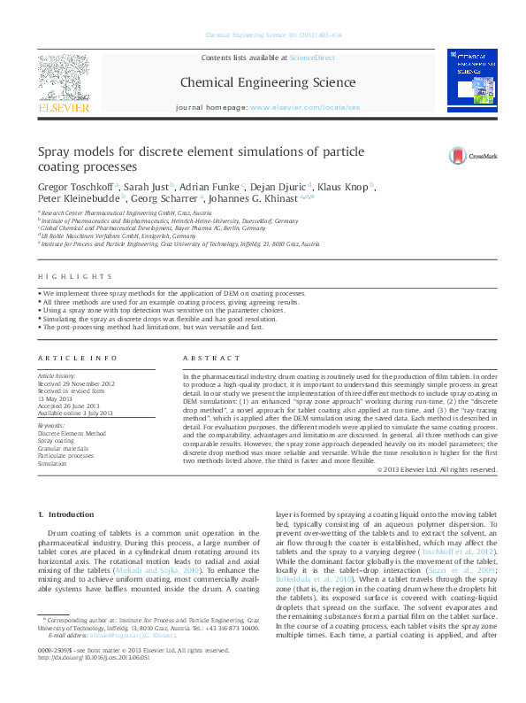 (PDF) Spray models for discrete element simulations of particle coating processes