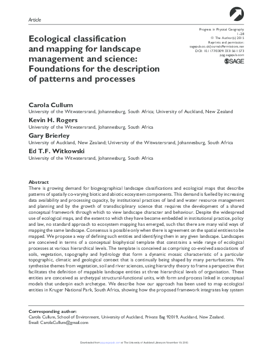 (PDF) Ecological classification and mapping for landscape management ...