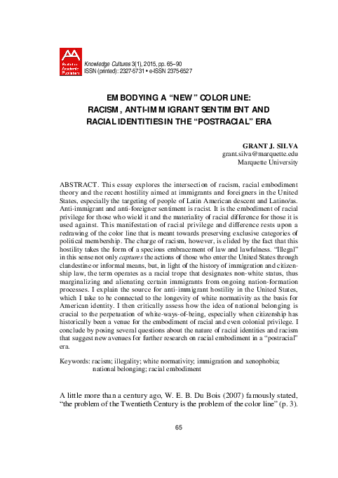 (PDF) Embodying a "New" Color Line: Racism, Anti-Immigrant Sentiment ...