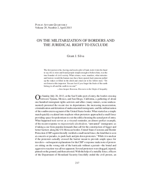 (PDF) On the Militarization of Borders and the Juridical Right to Exclude