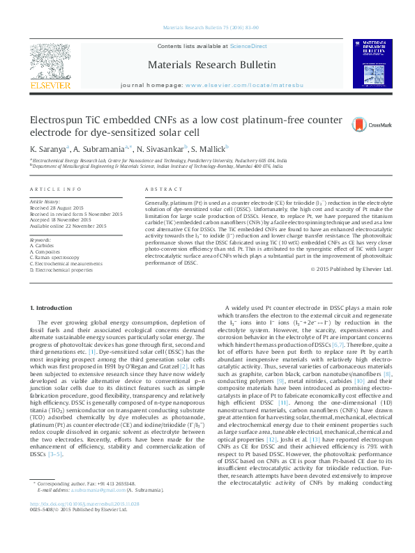 (PDF) Electrospun TiC embedded CNFs as a low cost platinum-free counter ...