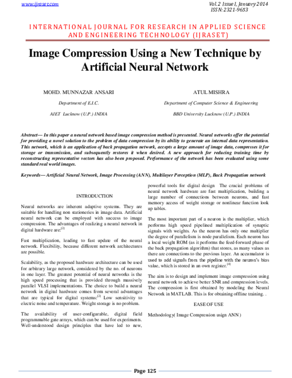 Pdf Image Compression Using A New Technique By Artificial Neural Network 0231