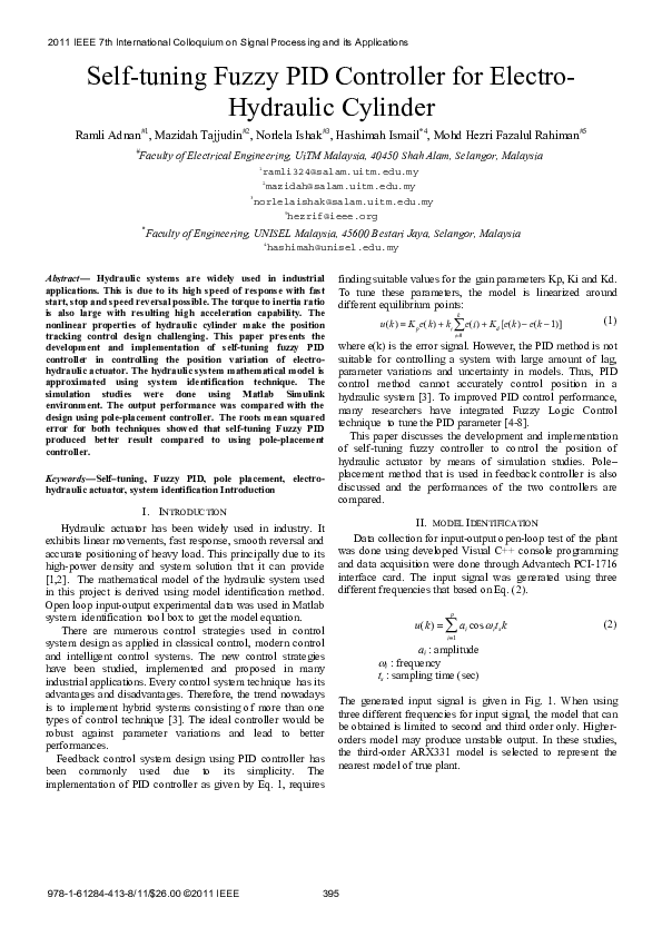 (PDF) Self-tuning fuzzy PID controller for electro-hydraulic cylinder
