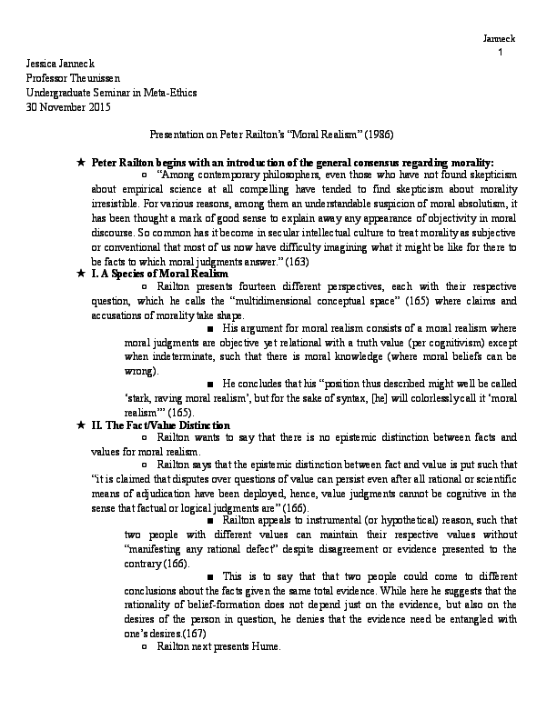 (DOC) Outline on Railton "Moral Realism" | Jessica S Janneck - Academia.edu