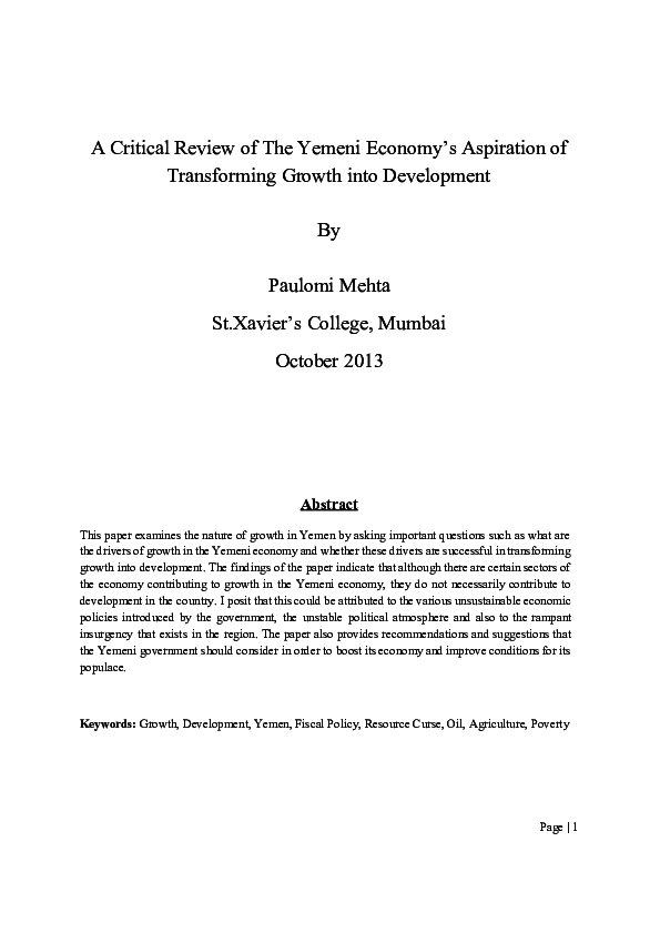 (PDF) A Critical Review of the Yemeni Economy's Aspiration of ...