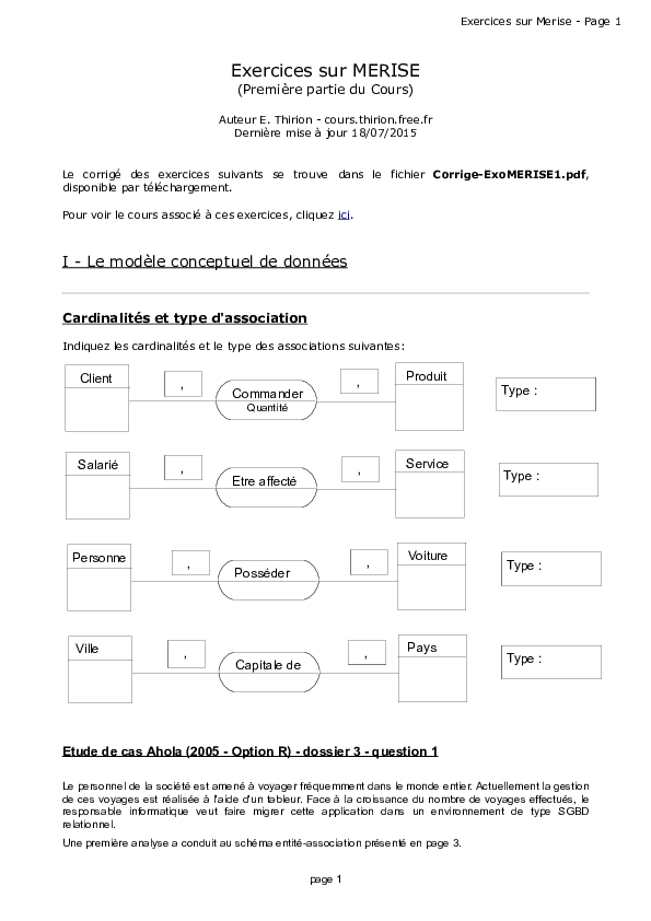 modèle entité association exercice corrigé pdf