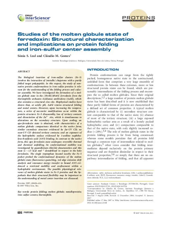 (PDF) Studies of the molten globule state of ferredoxin: Structural ...