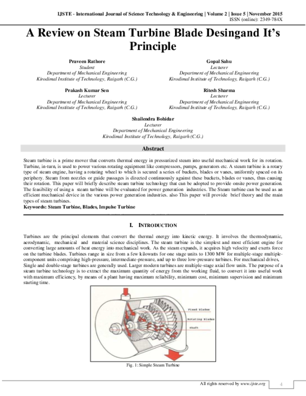 (PDF) A Review On Steam Turbine Blade Desing And It’s Principle