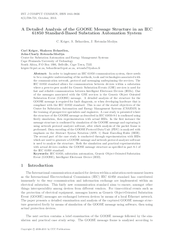 (PDF) A detailed analysis of the GOOSE message structure in an IEC ...