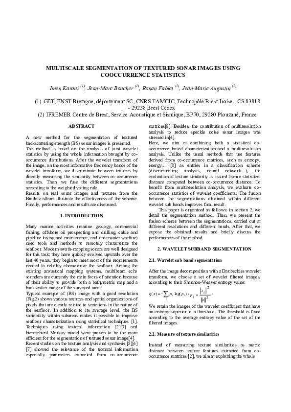 (PDF) Multiscale segmentation of textured sonar images using cooccuplrence statistics