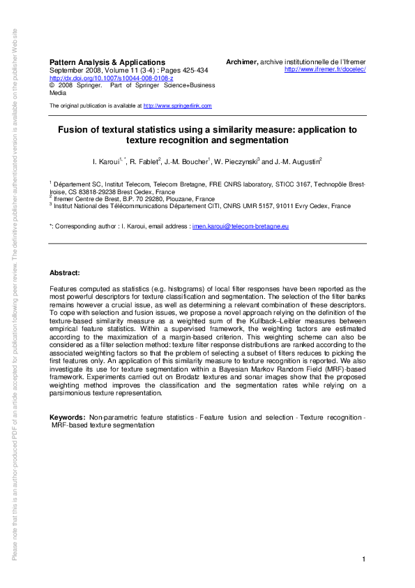 (PDF) Fusion of textural statistics using a similarity measure: application to texture ...