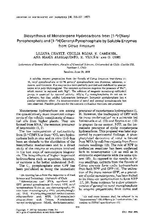 (PDF) Biosynthesis of monoterpene hydrocarbons from [1-3H]neryl ...
