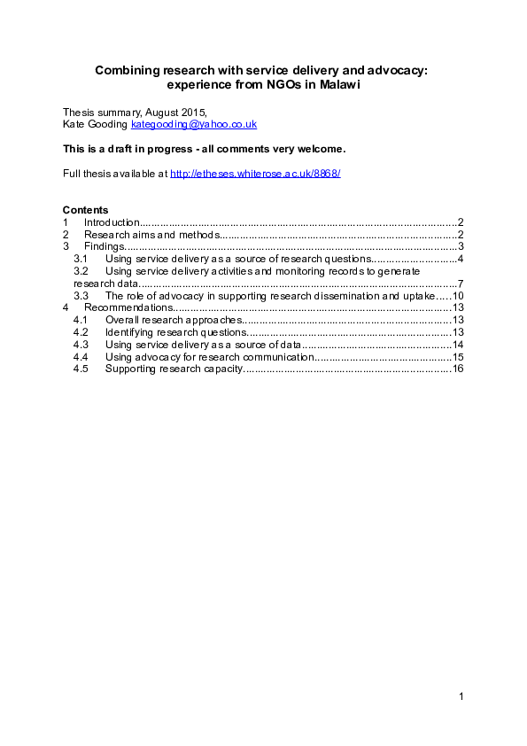 (DOC) Combining research with service delivery and advocacy: experience ...