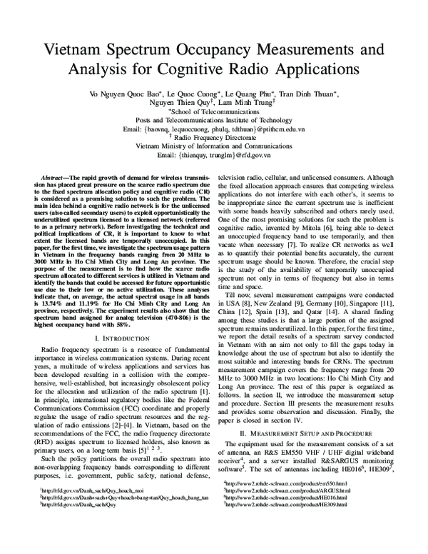 (PDF) Vietnam Spectrum Occupancy Measurements and Analysis for Cognitive Radio Applications