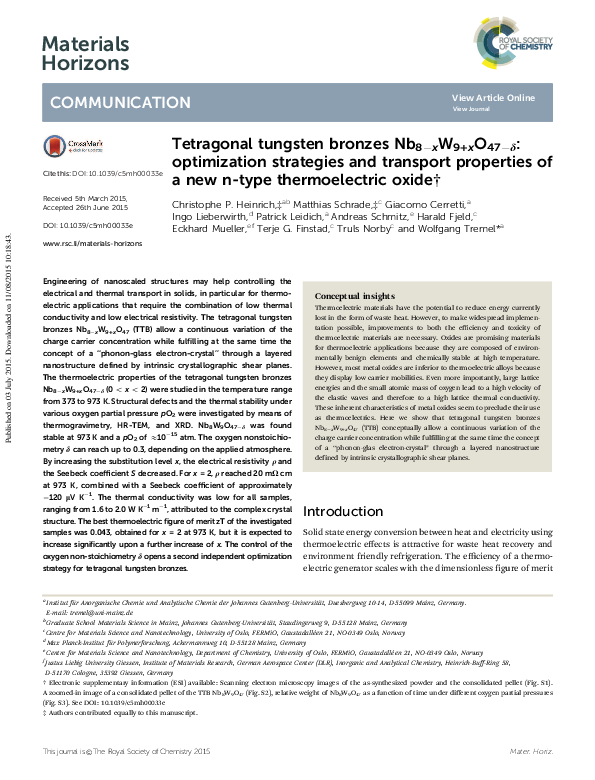 (PDF) Tetragonal tungsten bronzes Nb8−xW9+xO47−δ: Optimization ...