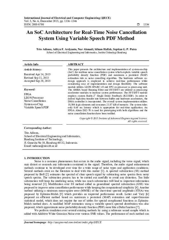 An Soc Architecture For Real Time Noise Cancellation System Using Variable Speech Pdf Method