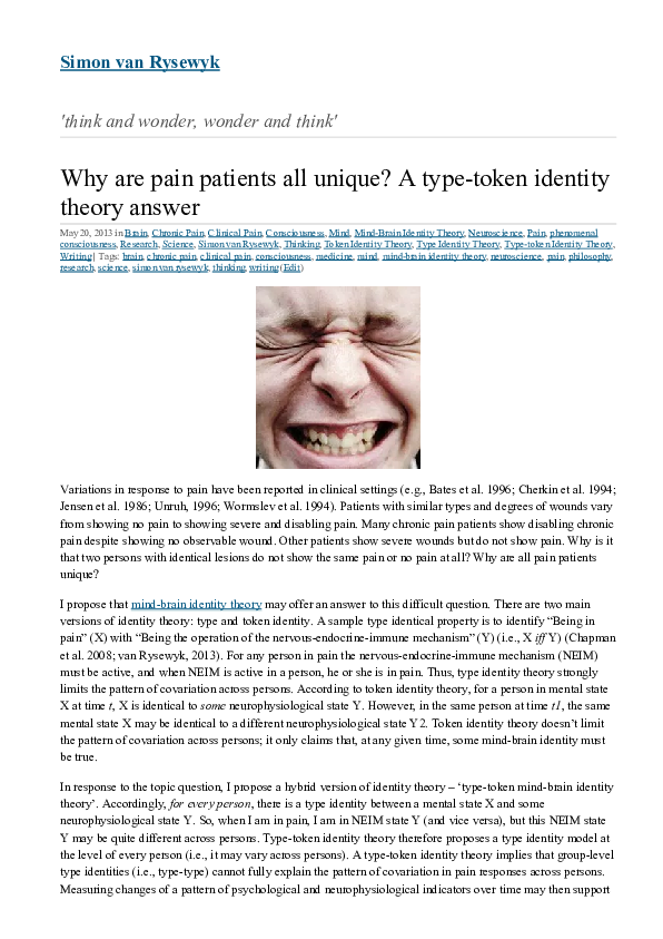 (PDF) Why are pain patients all unique? A type-token identity theory ...