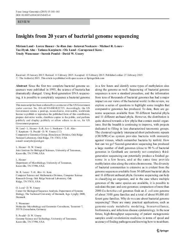 (PDF) Insights from 20 years of bacterial genome sequencing