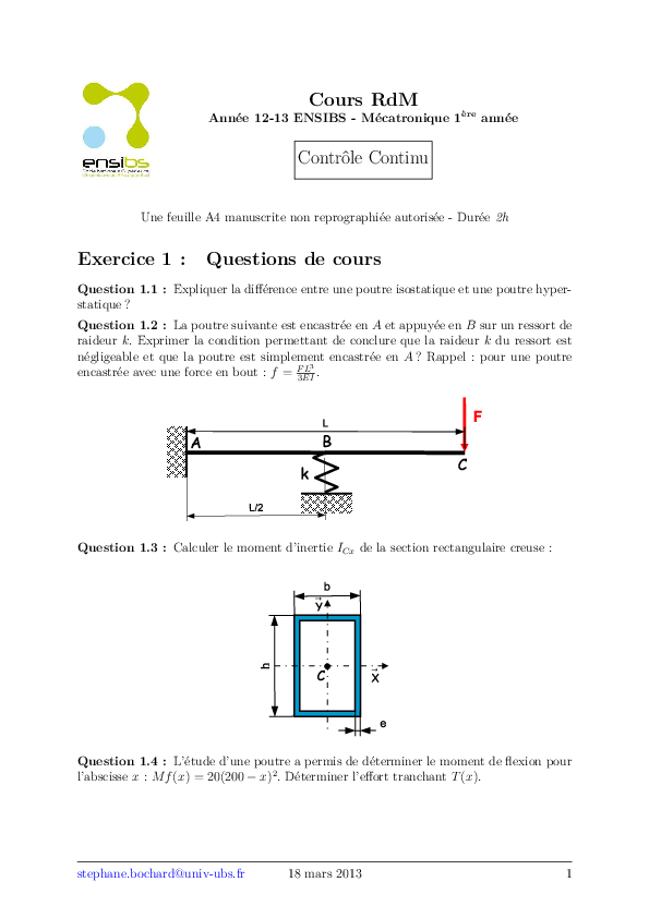 (PDF) Contrôle Continu de RdM - ENSIBS1