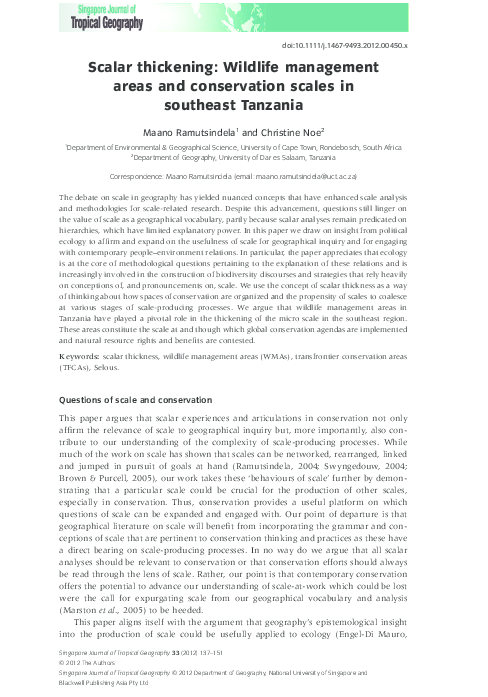 (PDF) Scalar thickening: Wildlife management areas and conservation ...