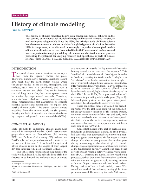 (PDF) History of climate modeling