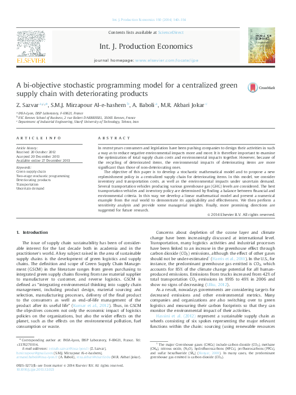 Pdf A Bi Objective Stochastic Programming Model For A Centralized