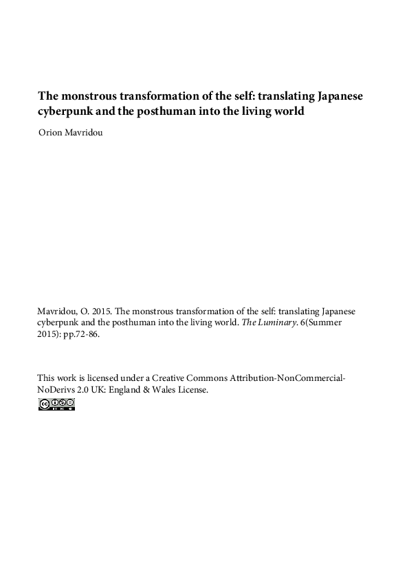 (PDF) The monstrous transformation of the self: translating Japanese cyberpunk and the posthuman ...