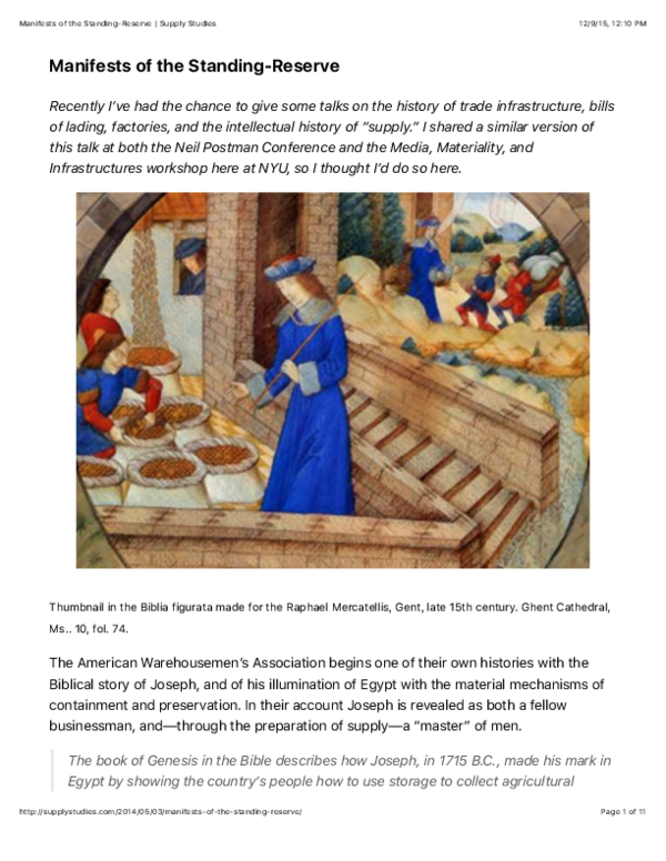 (PDF) Manifests of the Standing-Reserve