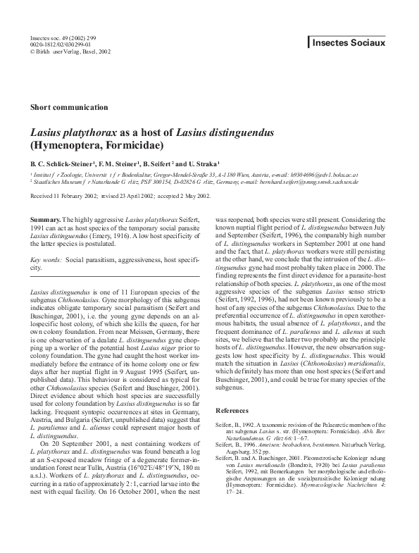 (PDF) Lasius platythorax as a host of Lasius distinguendus (Hymenoptera ...