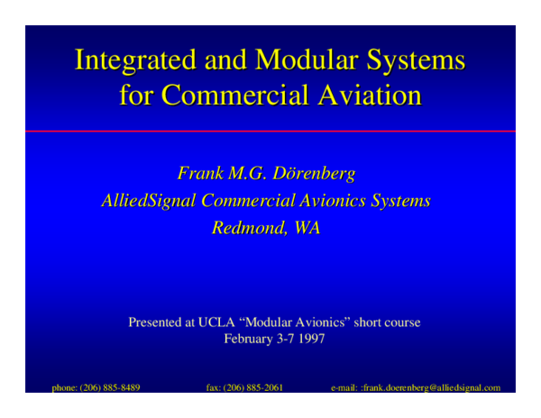 (PDF) Integrated and Modular Systems for Commercial Aviation