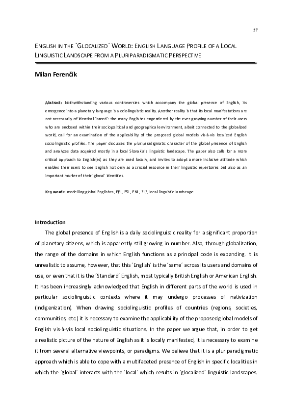 English in the ´Glocalized´ World: English Language Profile of a Local ...