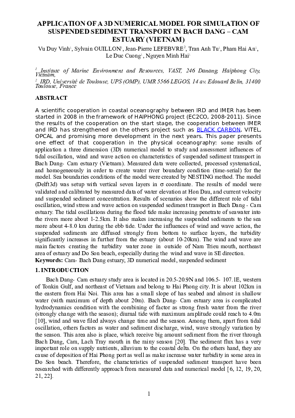 Doc Application Of A 3d Numerical Model For Simulation Of Suspended